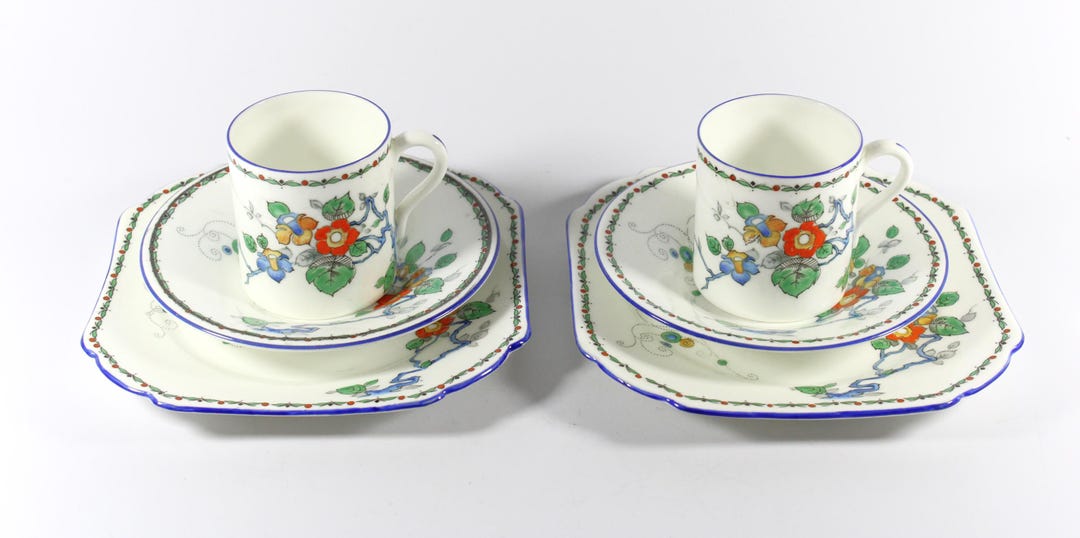 Art Deco Shelley Hand Painted Pair of Demitasse Trios / Shelley Idalium ...
