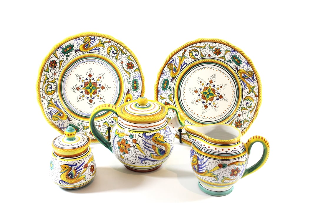 Italian Artisan Signed Ceramic Set / Teapot / Sugar Bowl / Milk Jug / 2 ...