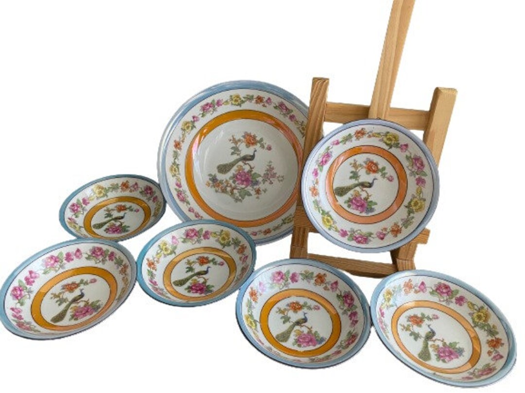 Art Deco Czech-slovakia Victoria Peacock Lustre Large & Small Bowls Set ...