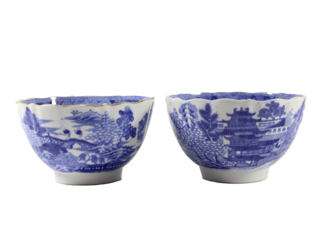 Antique 18th Century 1700s Blue and White Transfer Tea Bowls - Etsy