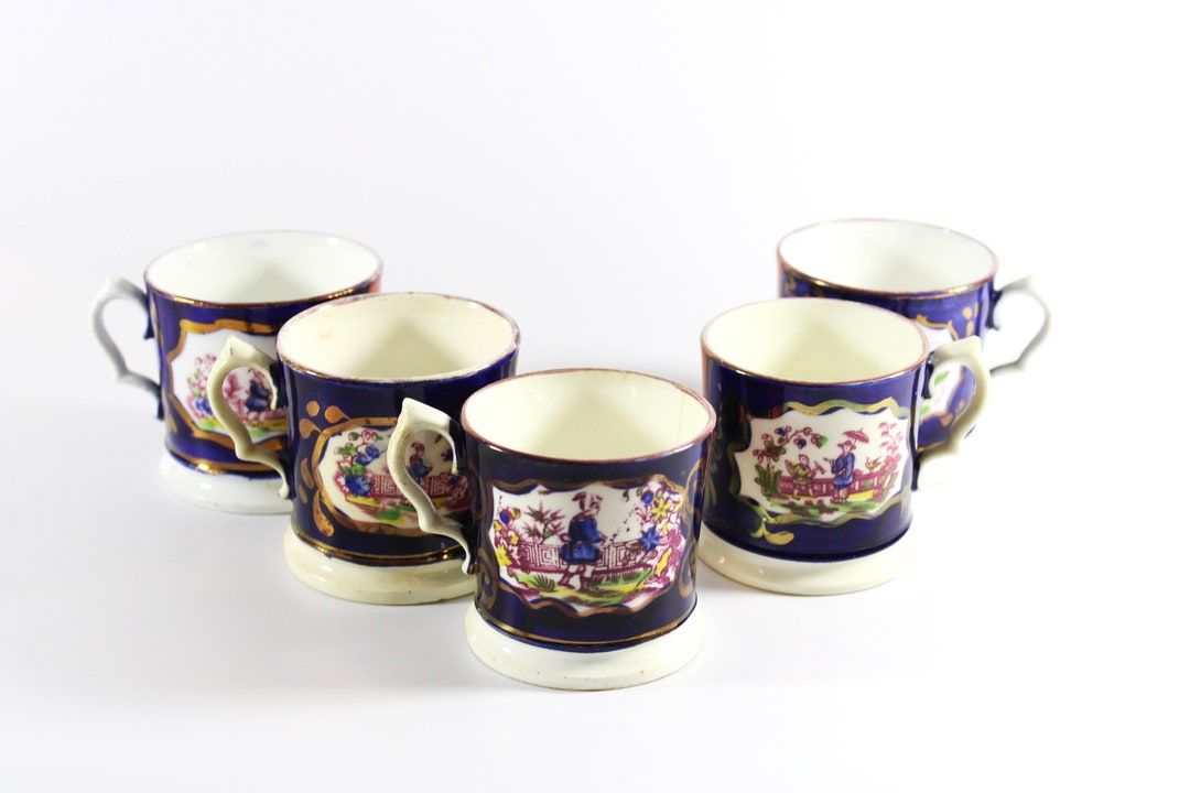5 Antique Early 19th Century Gaudy Welsh 'chinoiserie' Pattern Mugs ...