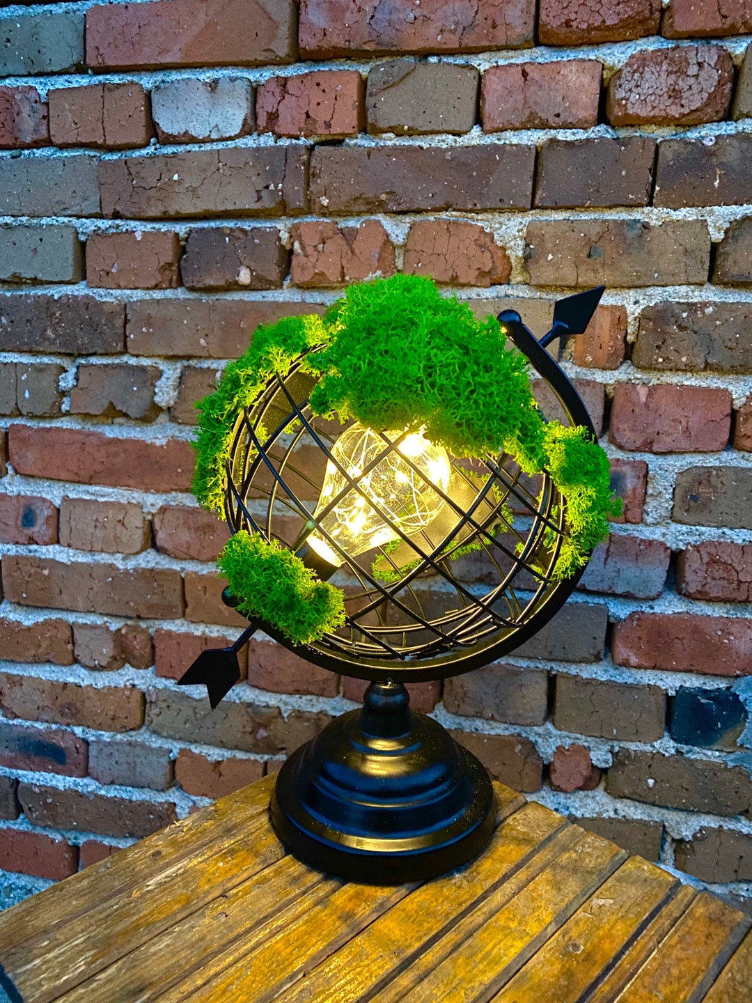Rotating World Globe Table Lamp, Unique Preserved Moss Edisson Bulb ...