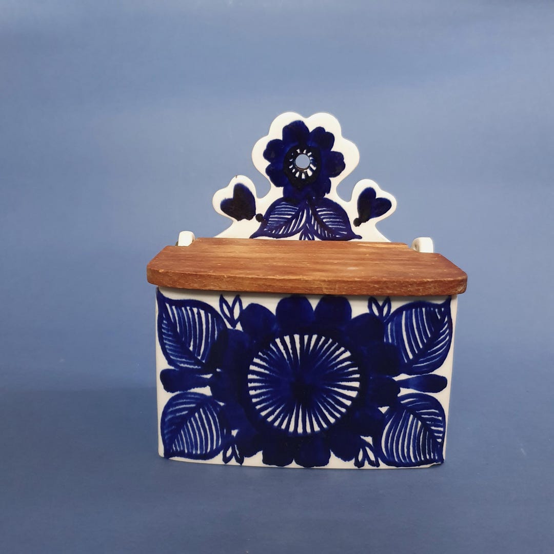 Vintage Arabia Salt Box: Hand-painted Blue Floral Scandinavian Kitchen ...