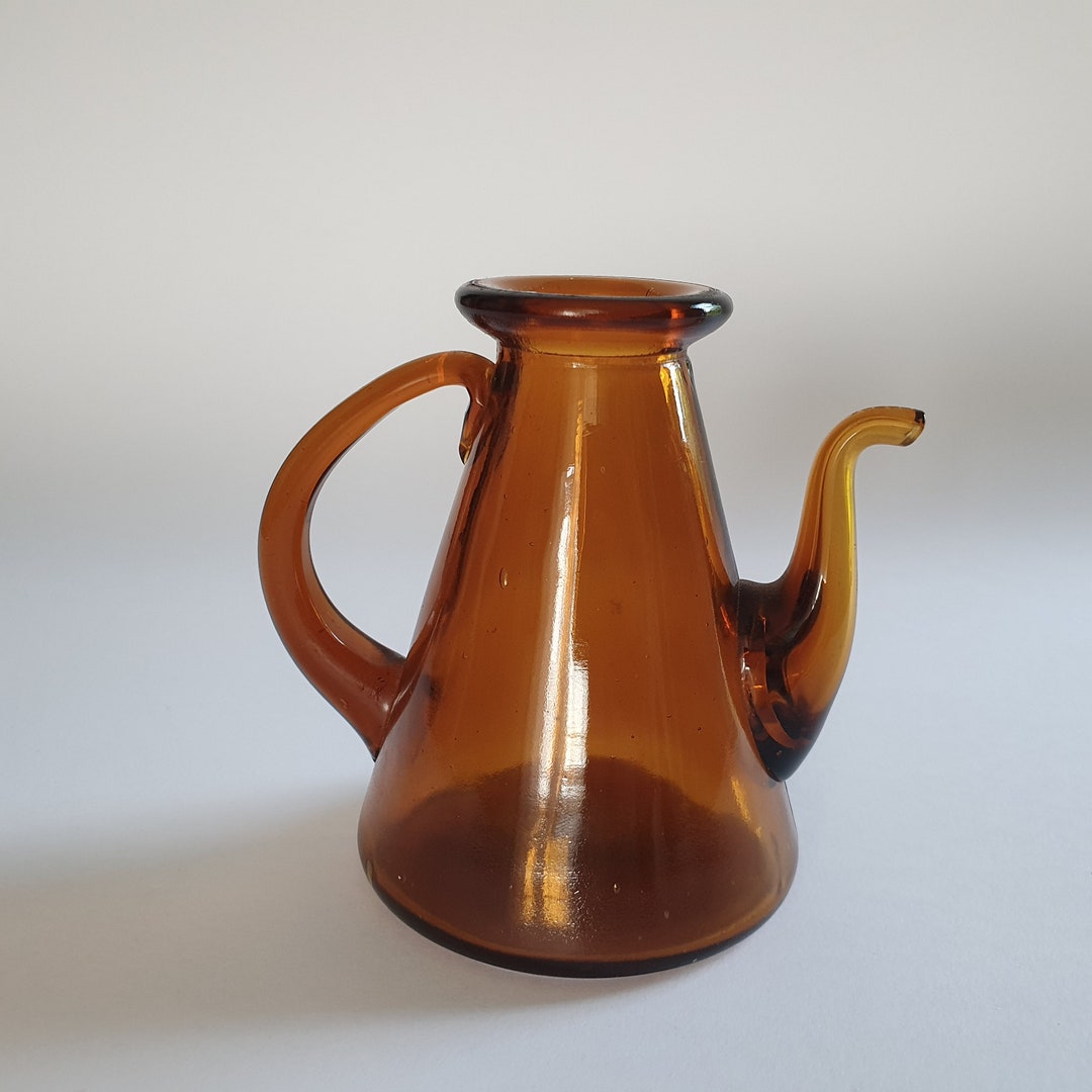 Cute Mini Jug, Brown Glass, Cruet, Handmade - Etsy