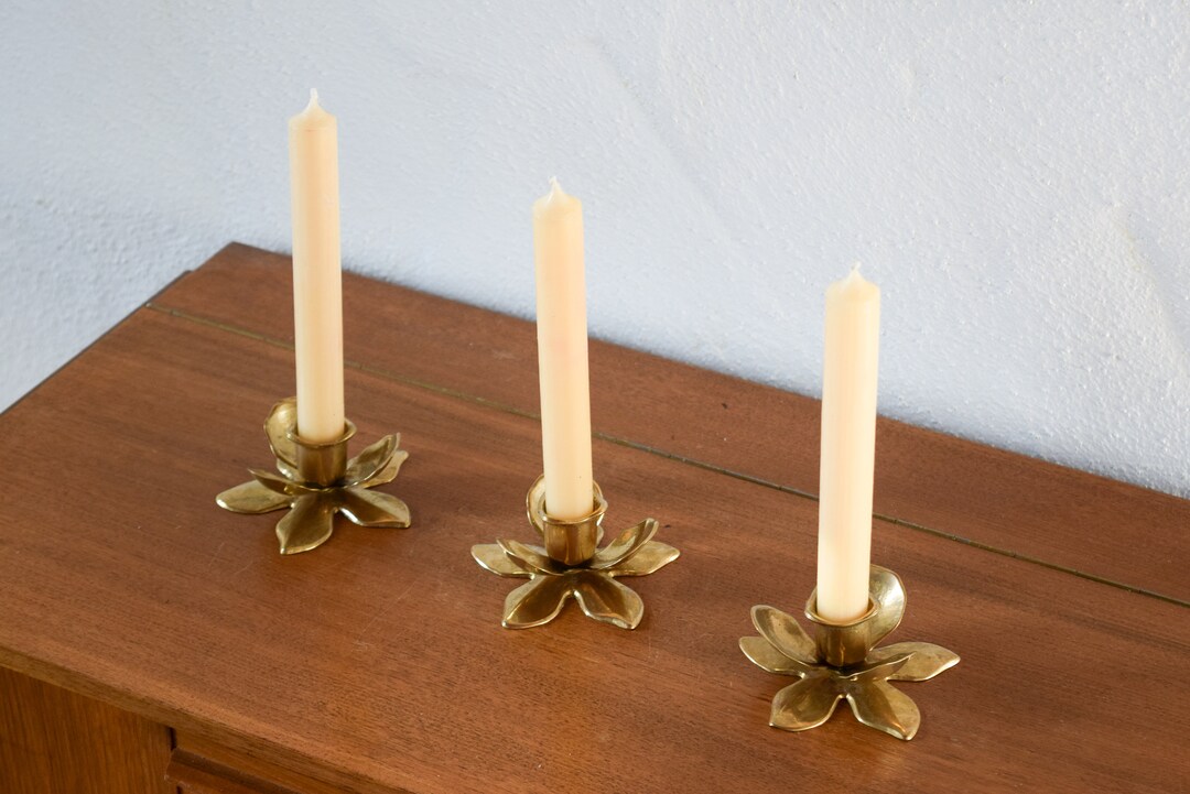 BLOSSOM FORM Set of 3 Candlesticks Brass Flower Candle Holder - Etsy
