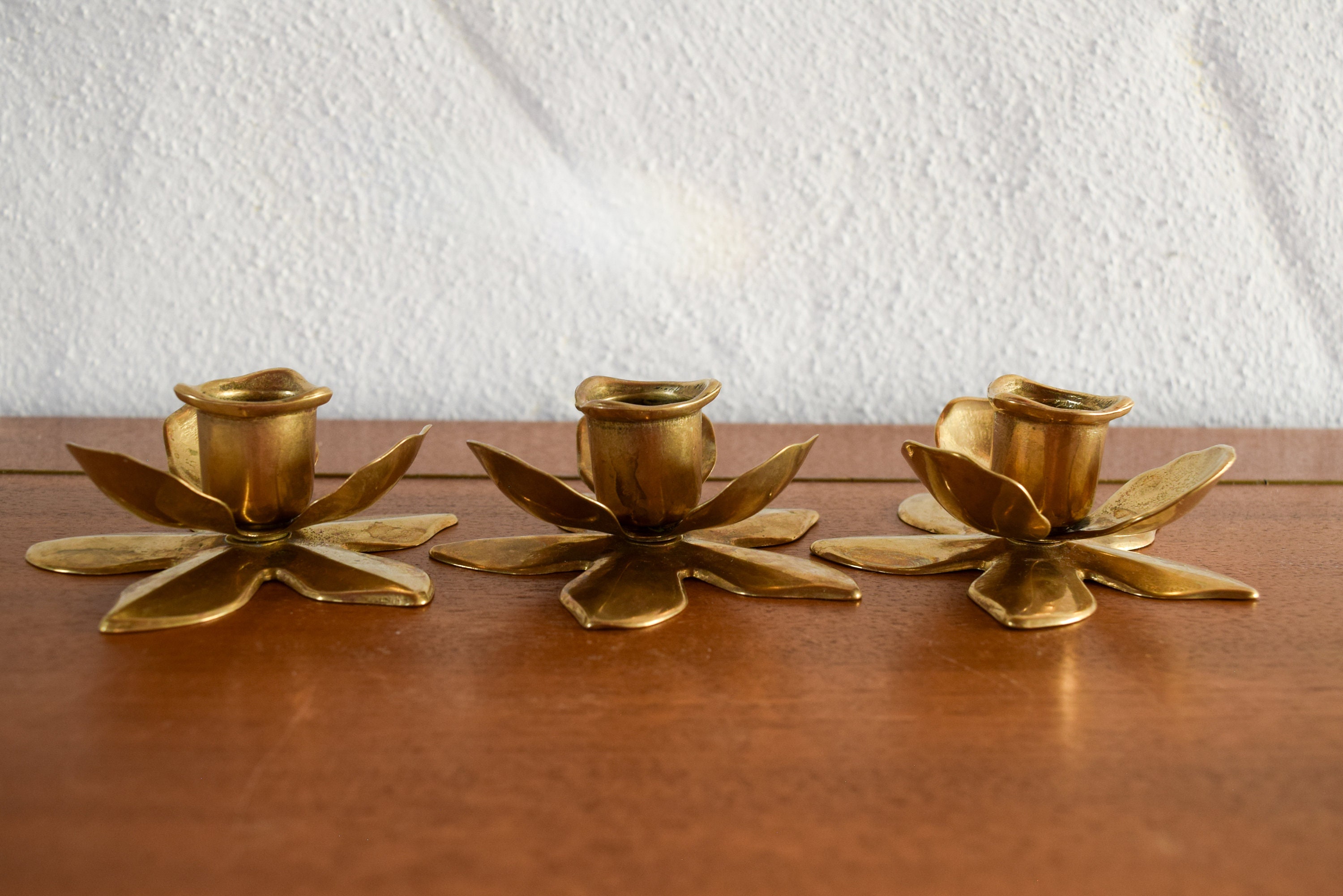 BLOSSOM FORM Set of 3 Candlesticks Brass Flower Candle Holder - Etsy