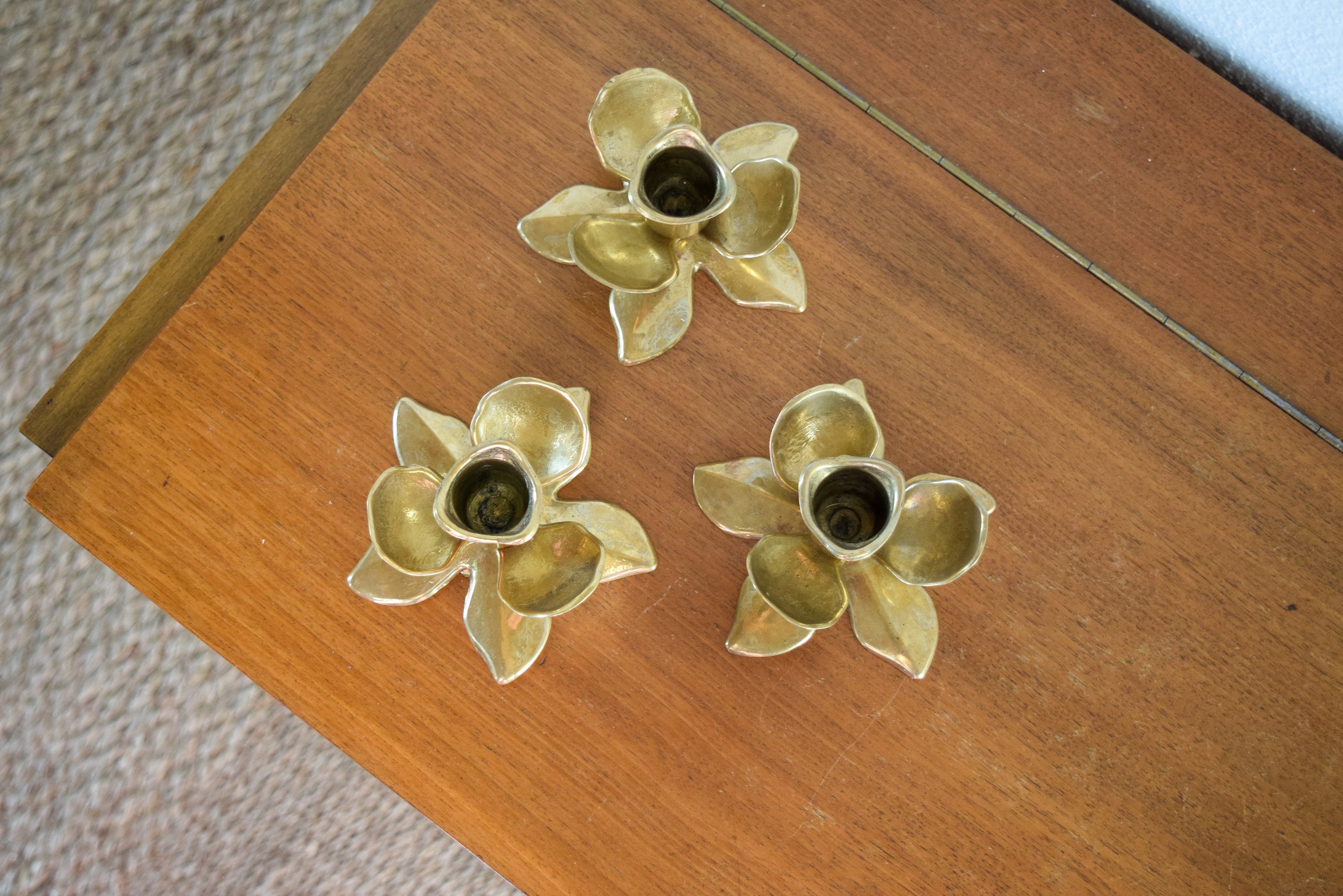 BLOSSOM FORM Set of 3 Candlesticks Brass Flower Candle Holder - Etsy