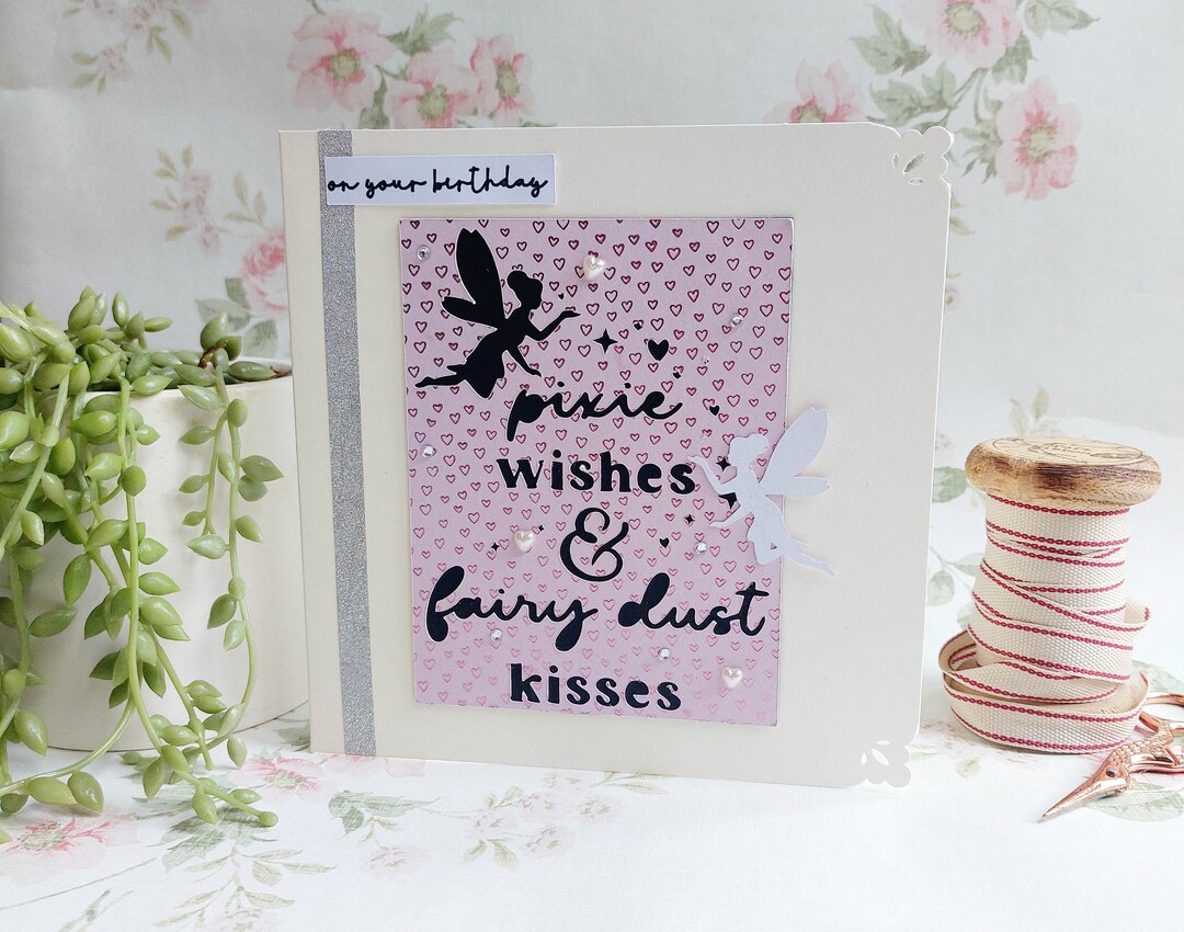 Beautiful Fairy and Pixie Birthday Card. Pixie Wishes & Fairy Dust Kisses. Magical. - Etsy