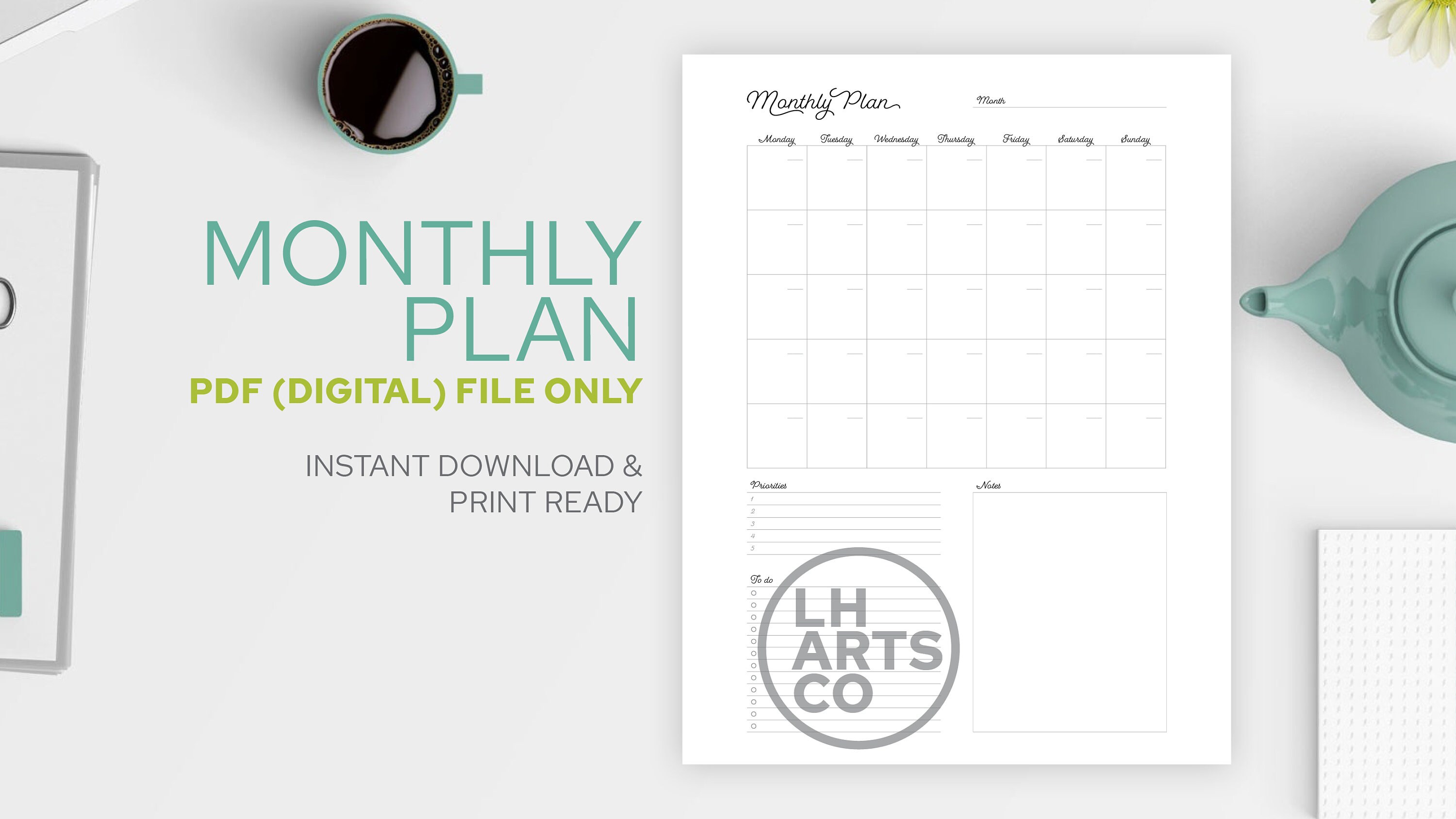 Daily, Weekly, Monthly Undated Planners for Printing Printable PDF ...