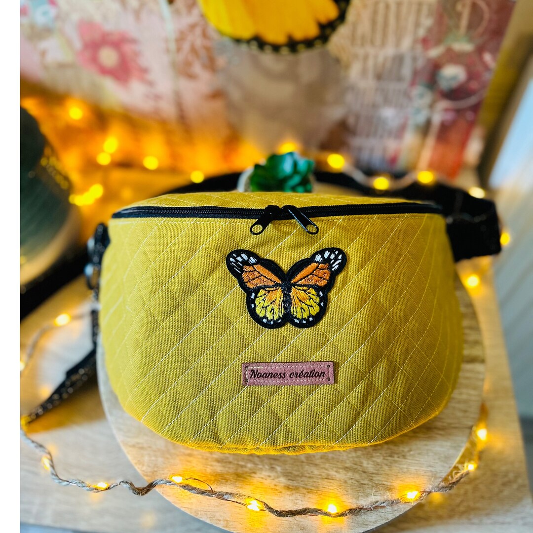 Yellow Quilted Cotton Canvas Fanny Pack Yellow Cotton Lining, Zip ...