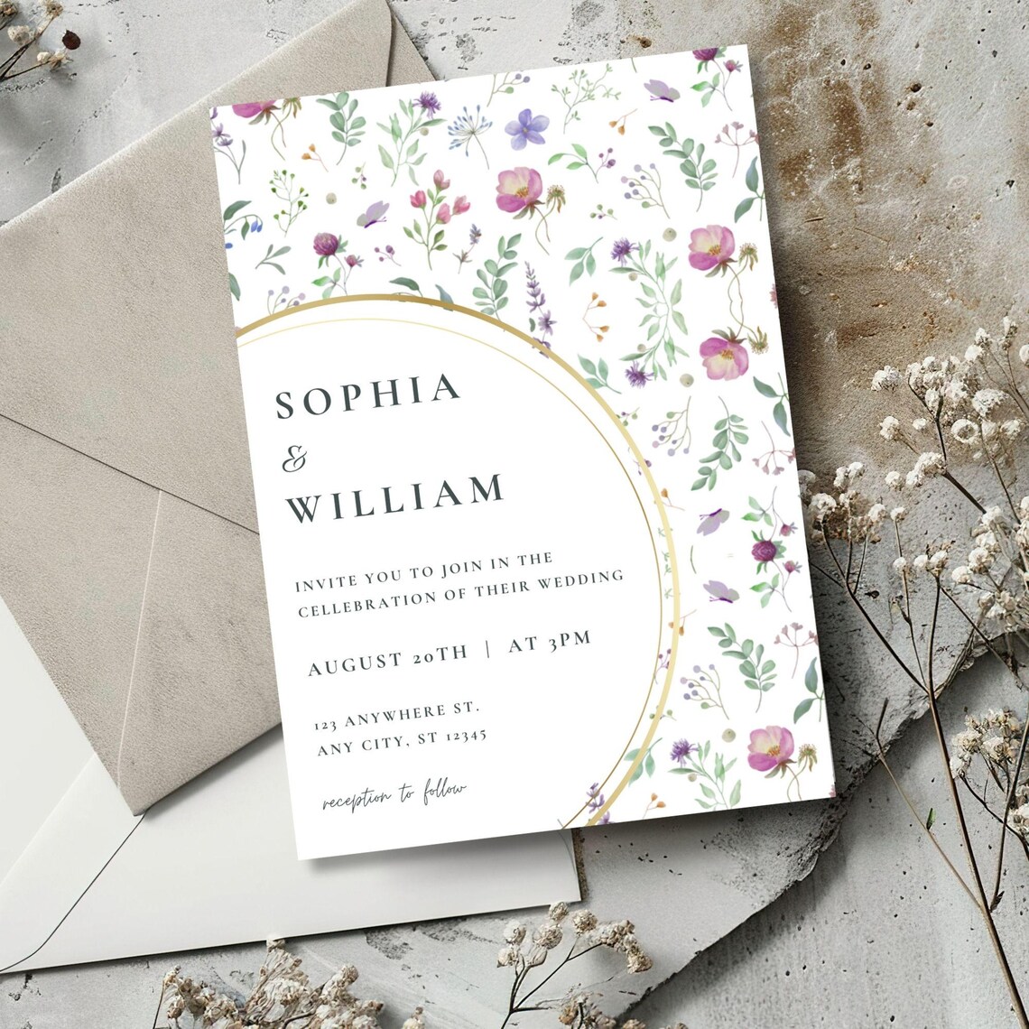 Wildflower Invite, Wildflower Wedding Invitation, Printable Invitation ...