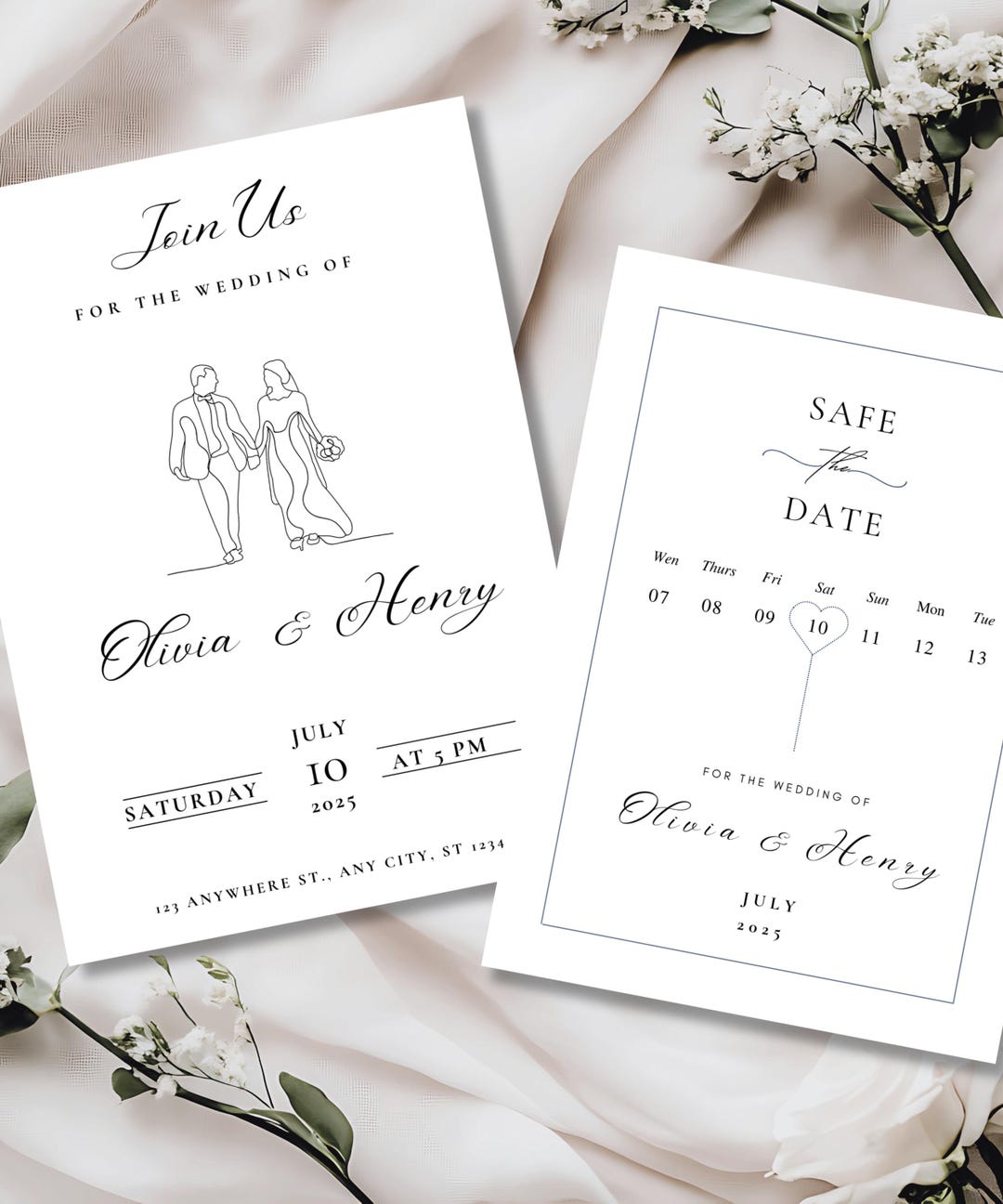 Minimalist Wedding Invitation, Line Art Invitation, Wedding Invitation ...