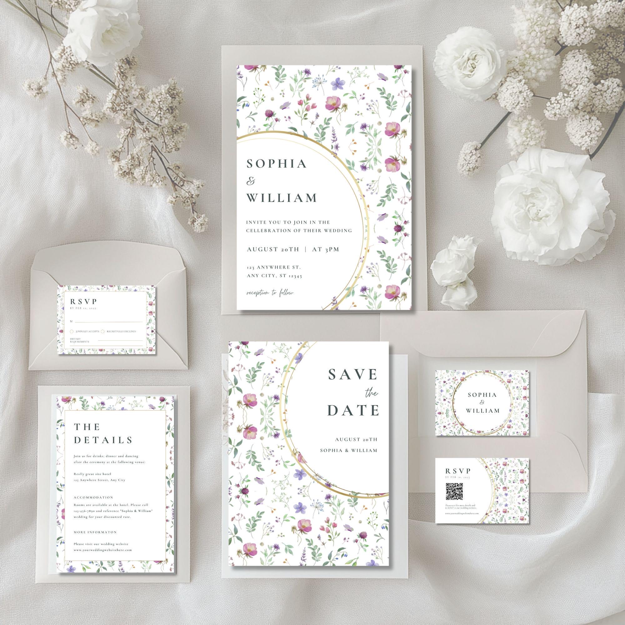 Wildflower Invite, Wildflower Wedding Invitation, Printable Invitation ...