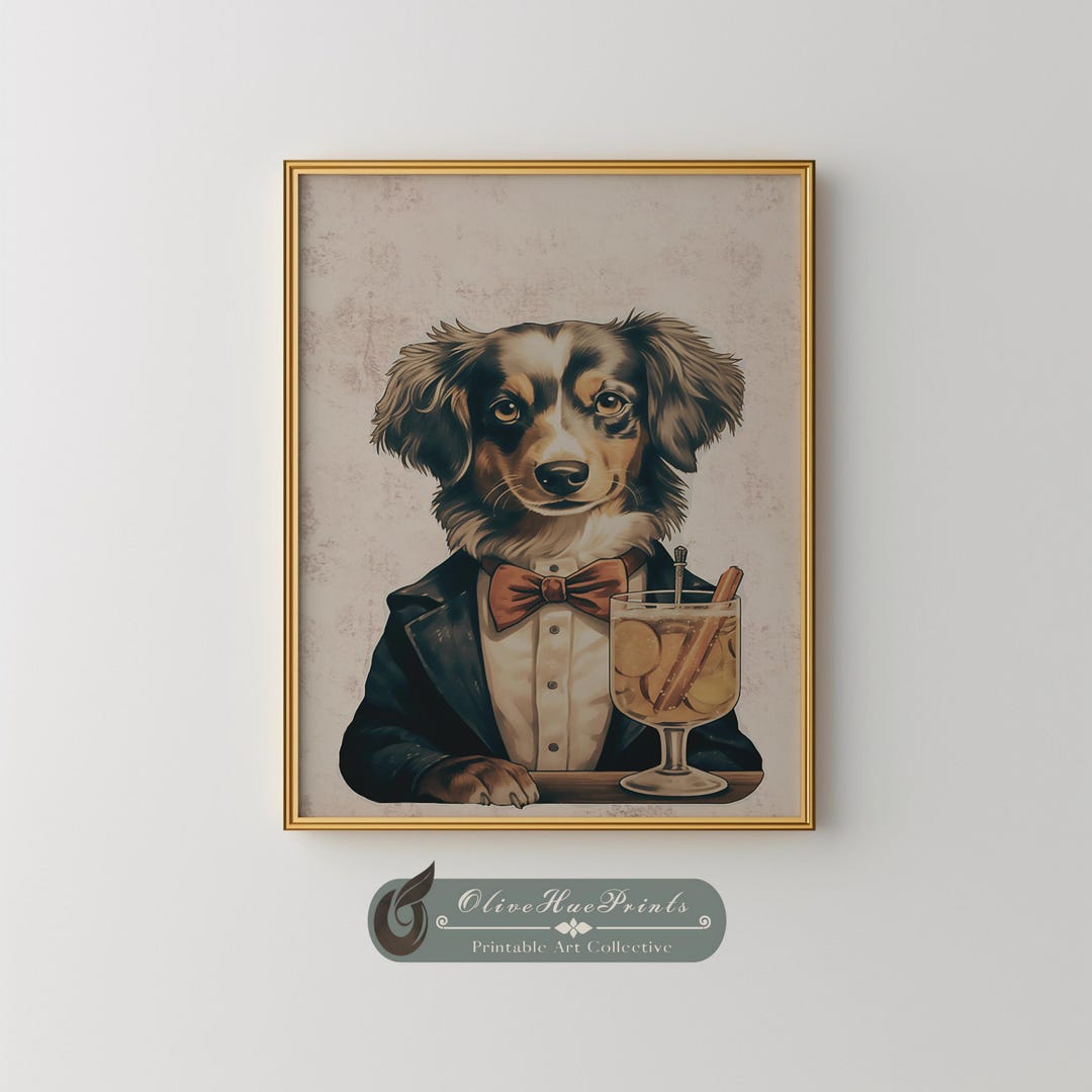Dog Bartender Printable Poster, Animal Lover Bar Cart Decor, Digital ...