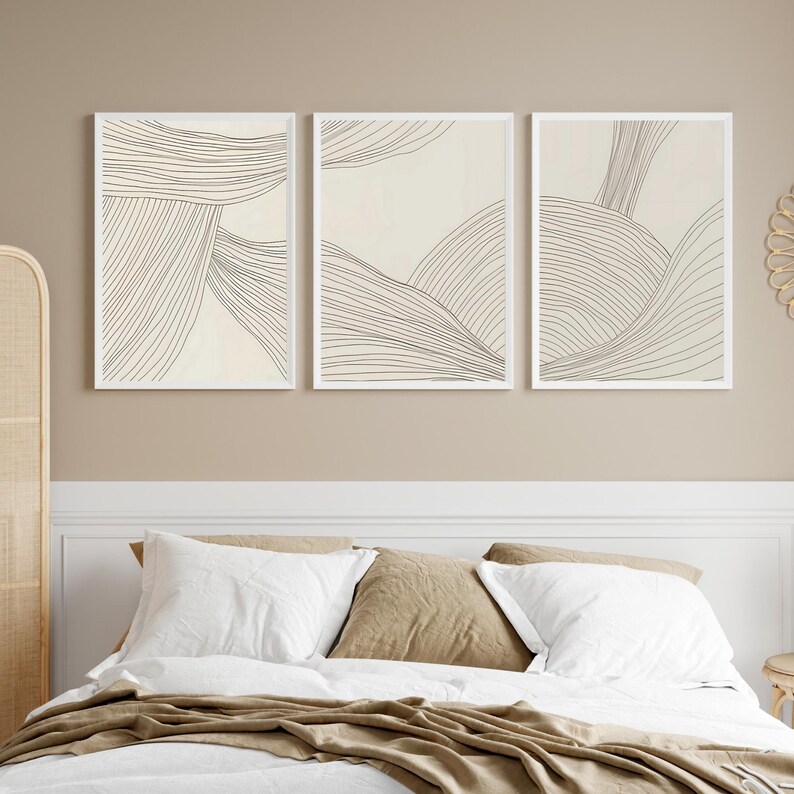 Neutral Abstract Line Art, Set of 3 Beige Printable Art (digital ...