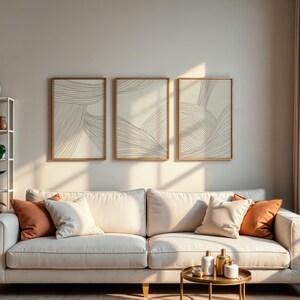 Neutral Abstract Line Art, Set of 3 Beige Printable Art (digital ...