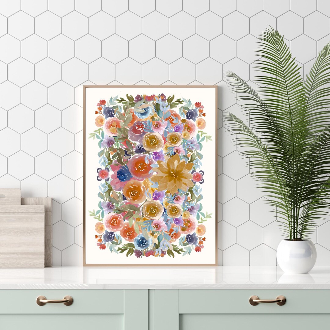 Tangled Floral Watercolor Print, Modern Floral Wall Art (DIGITAL ...