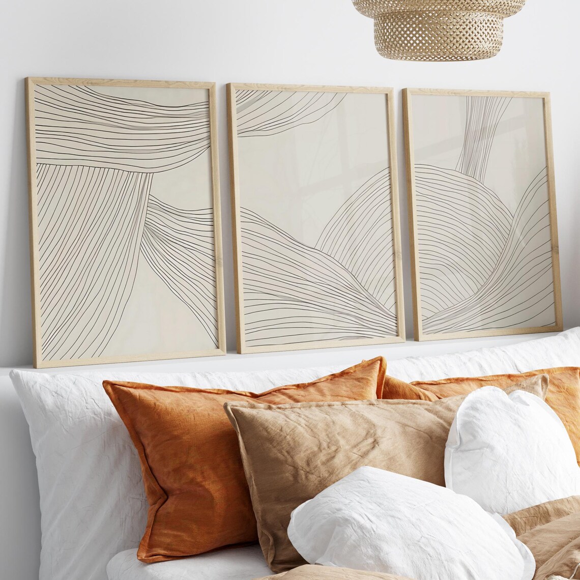 Neutral Abstract Line Art, Set of 3 Beige Printable Art (digital ...