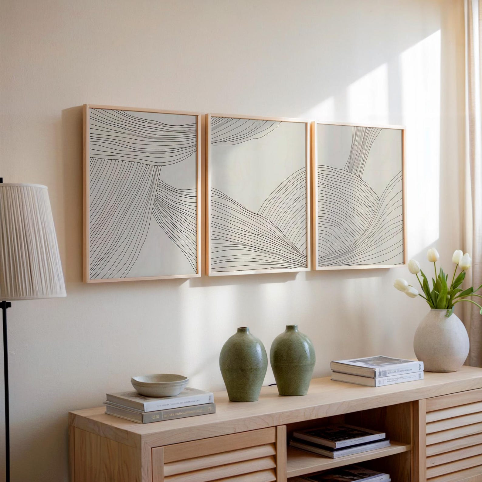 Neutral Abstract Line Art, Set of 3 Beige Printable Art (digital ...