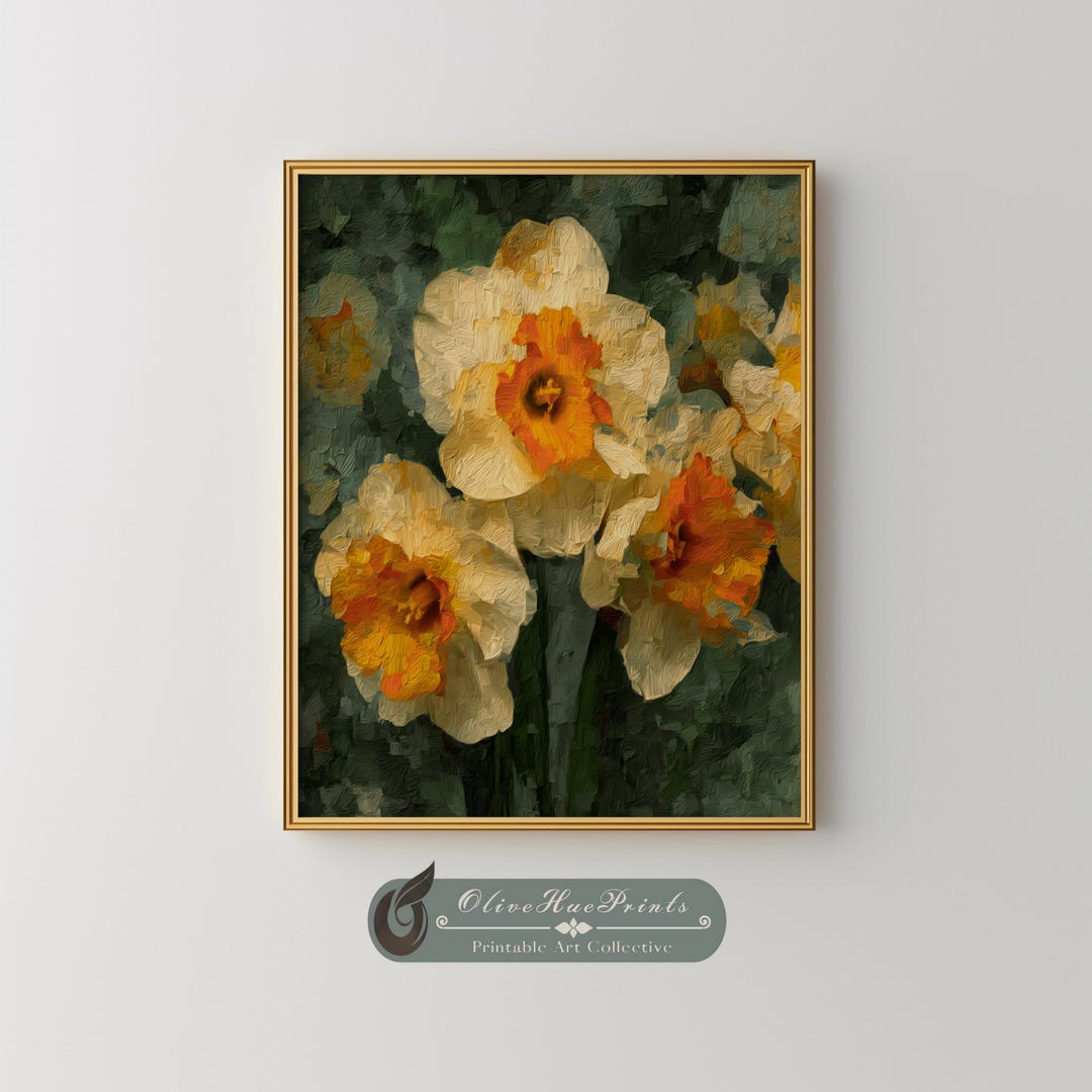 Abstract Botanical Print: Yellow Daffodil Wildflower Art, Boho Home ...