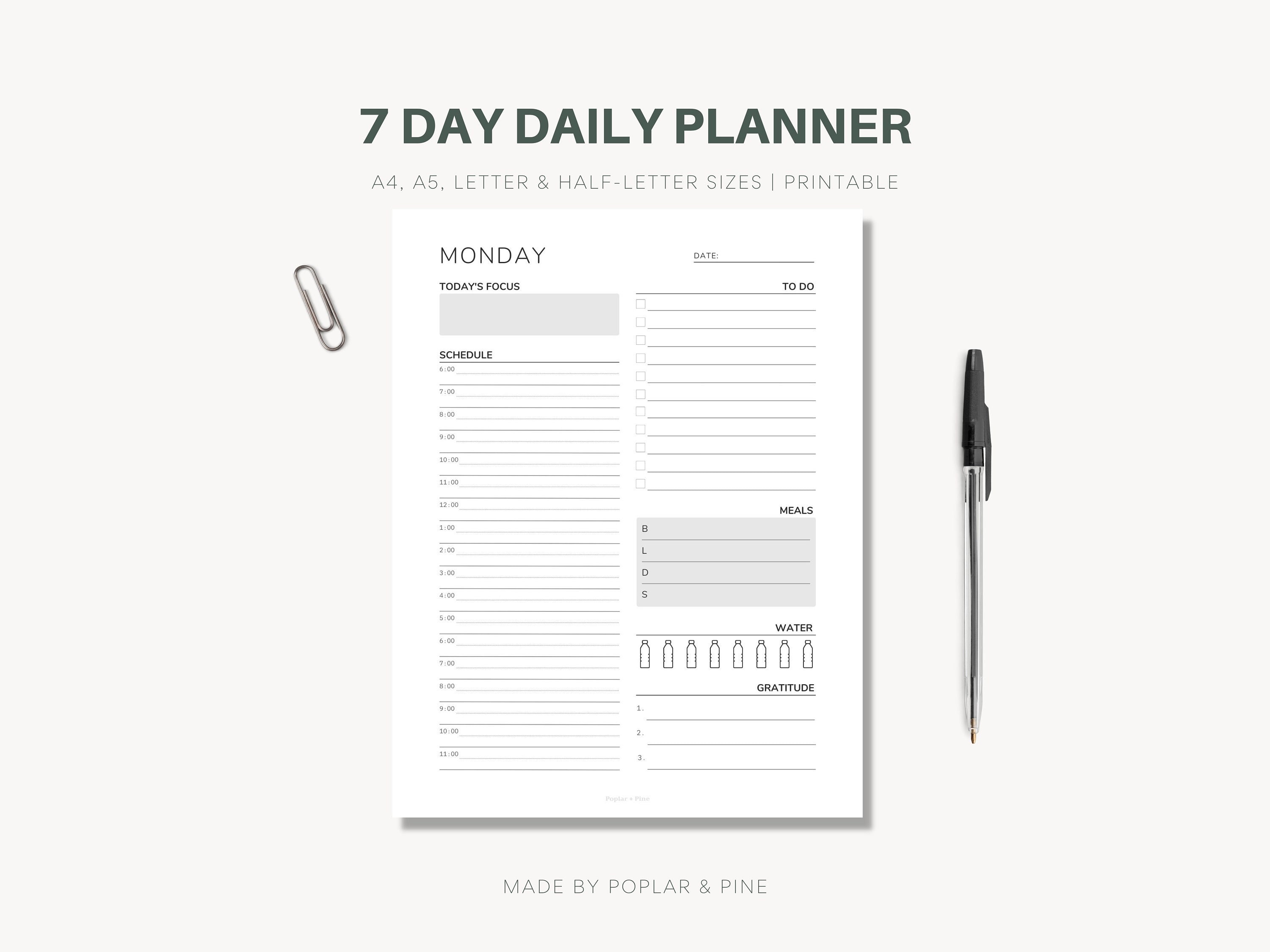 7 Day Planner Printable, Daily Planner, Weekly Planner, Daily to Do ...