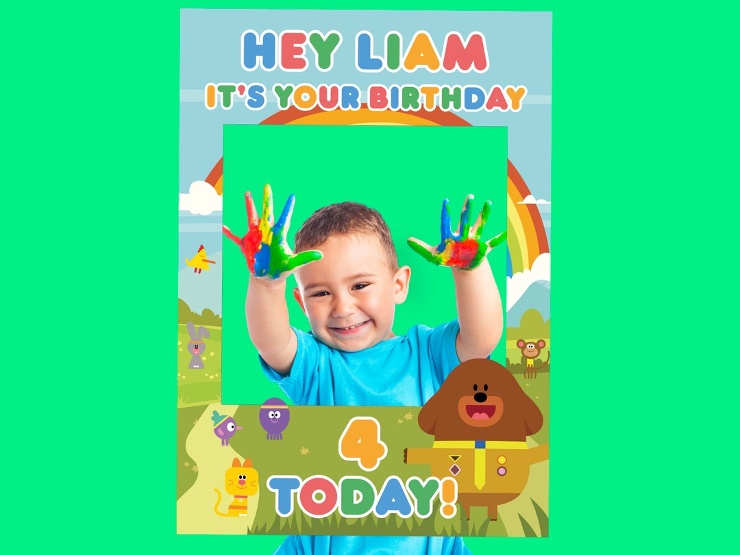 PRINTED Premium Personalised Hey Duggee Birthday Selfie Frame, Backdrop ...