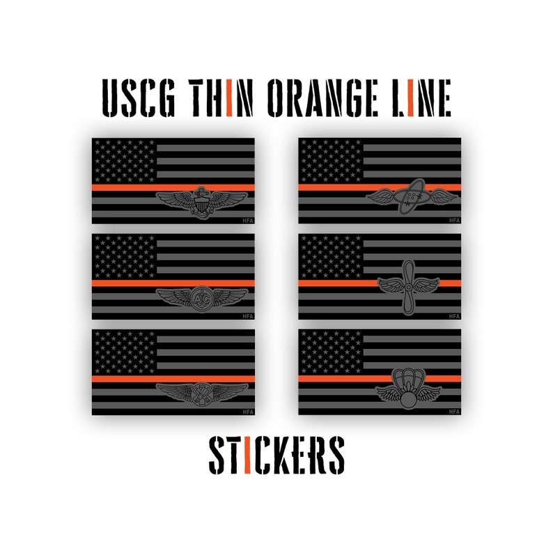 Subdued Thin Orange Line American Flag USCG Stickers - Etsy