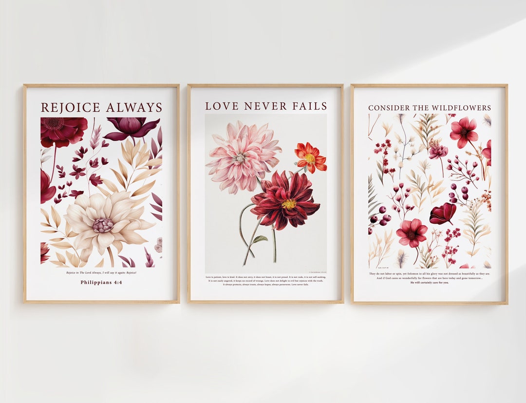 Botanical Digital Christian Wall Art Collection, Floral Religious Art ...