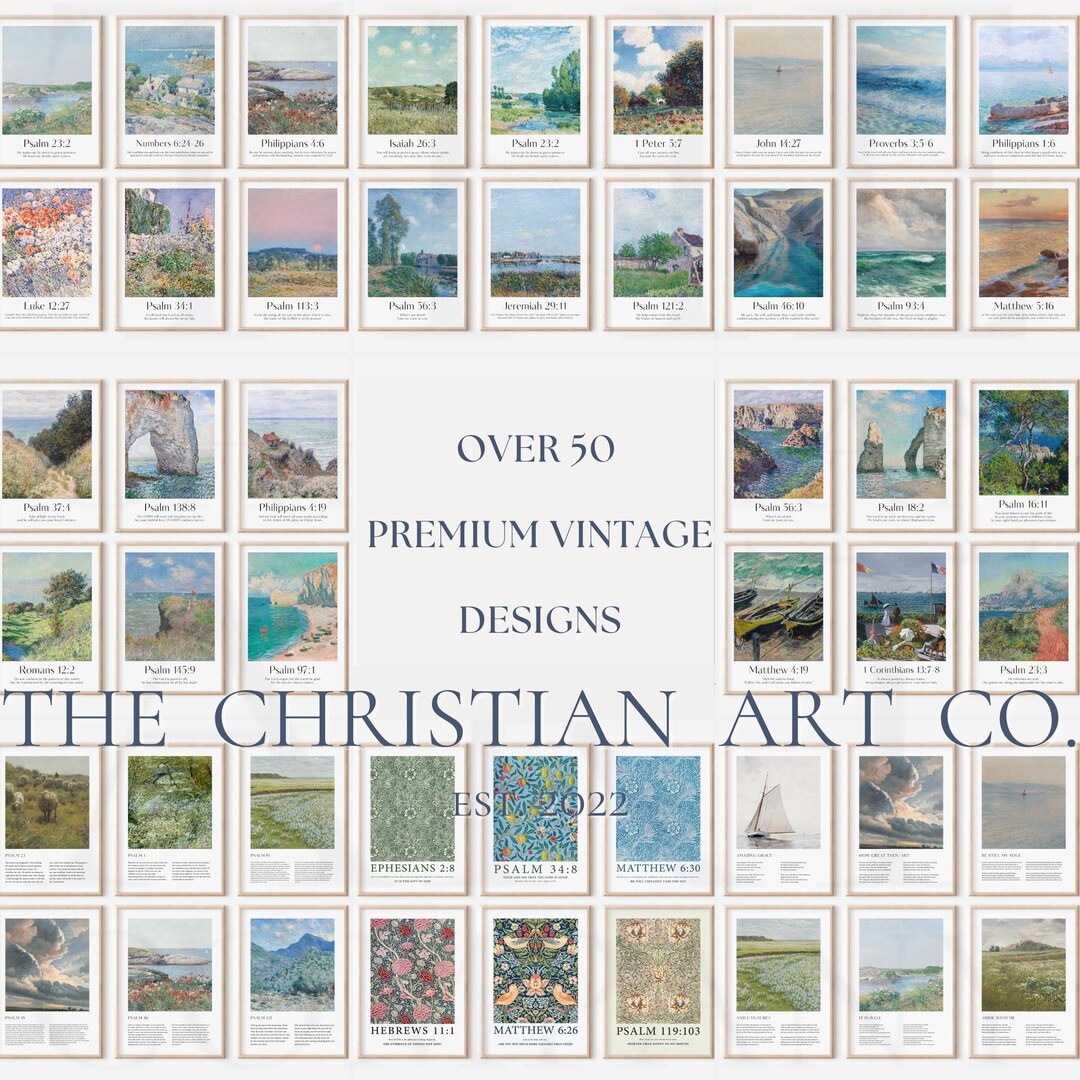 Christian Digital Wall Art Set of 54, Monet Religious Home Decor ...