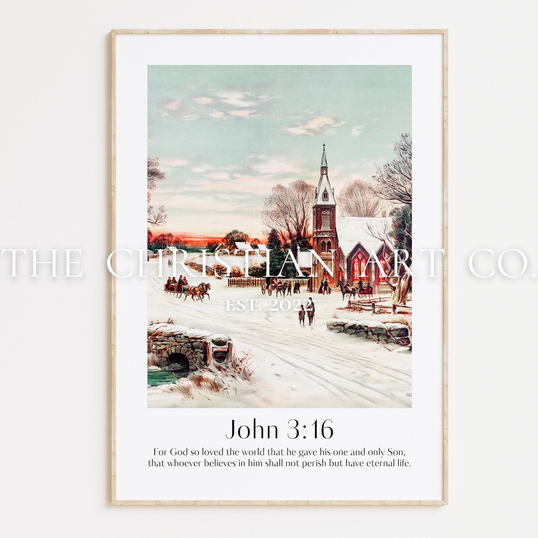 John 3:16 Christmas Christian Digital Wall Art, Holiday Religious Decor ...