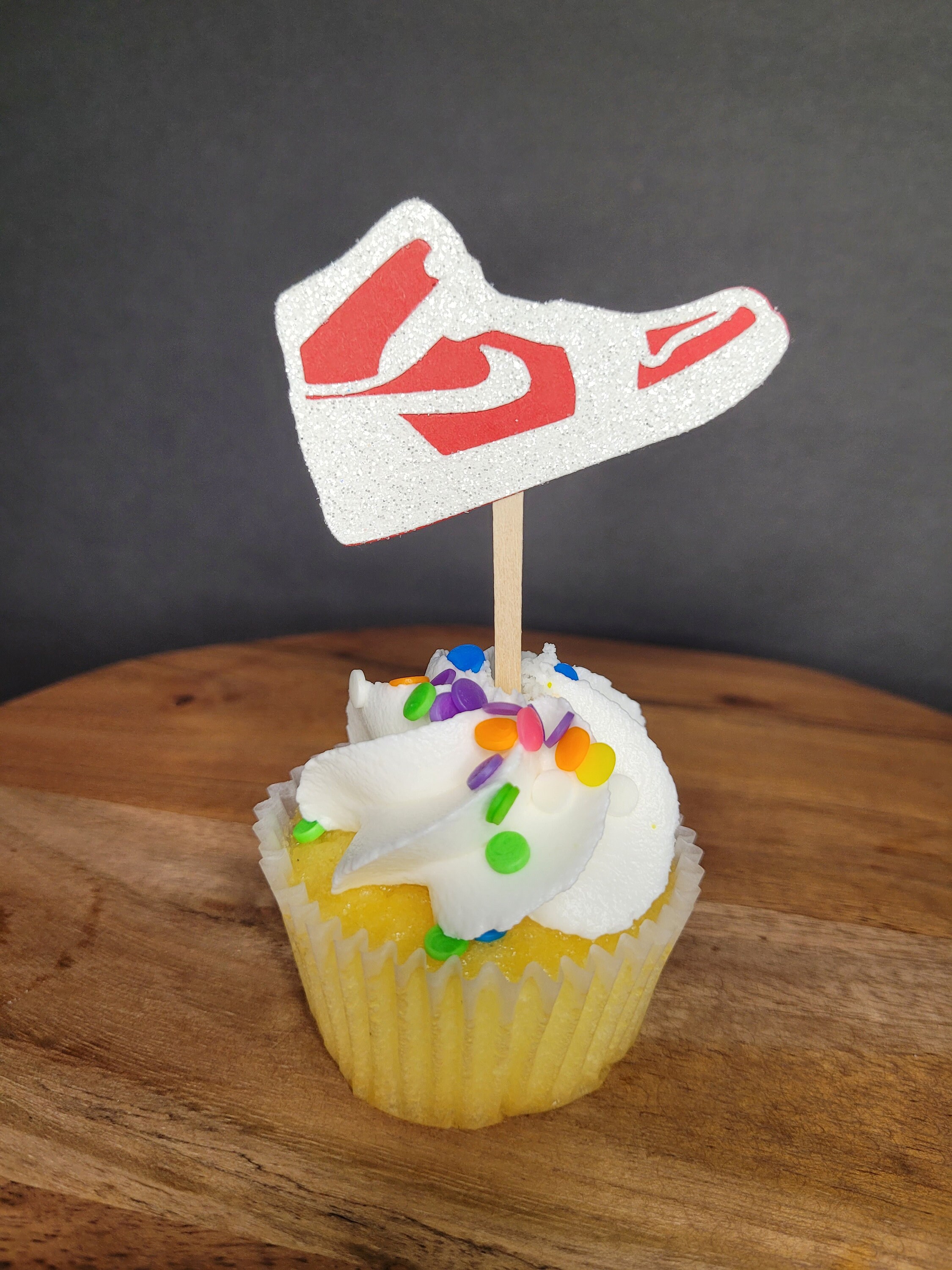 SNEAKER CUPCAKE TOPPERS Air Force Jordan's Sneaker Lovers Red Glitter ...