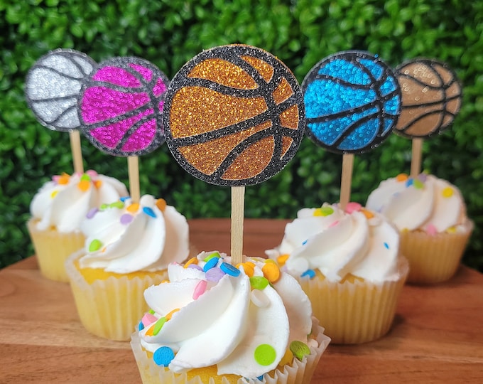 BASKETBALL CUPCAKE Toppers 6PC Set Basketball Lovers March Madness ...