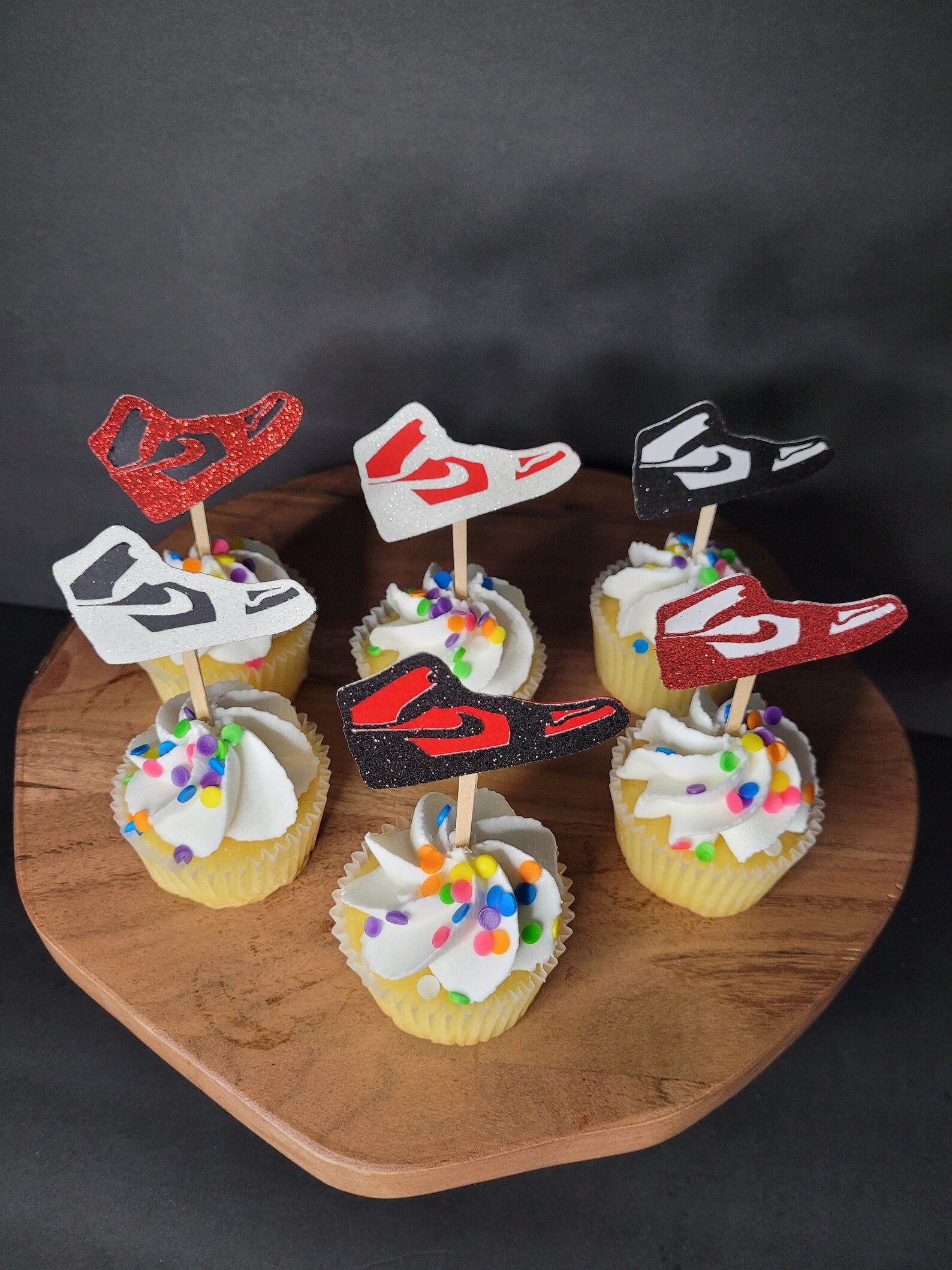 SNEAKER CUPCAKE TOPPERS Air Force Jordan's Sneaker Lovers Red Glitter ...