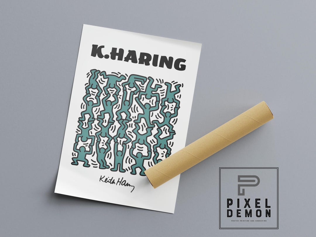 Keith Haring Teal People Stack Wall Art Posters Poster Prints - Etsy