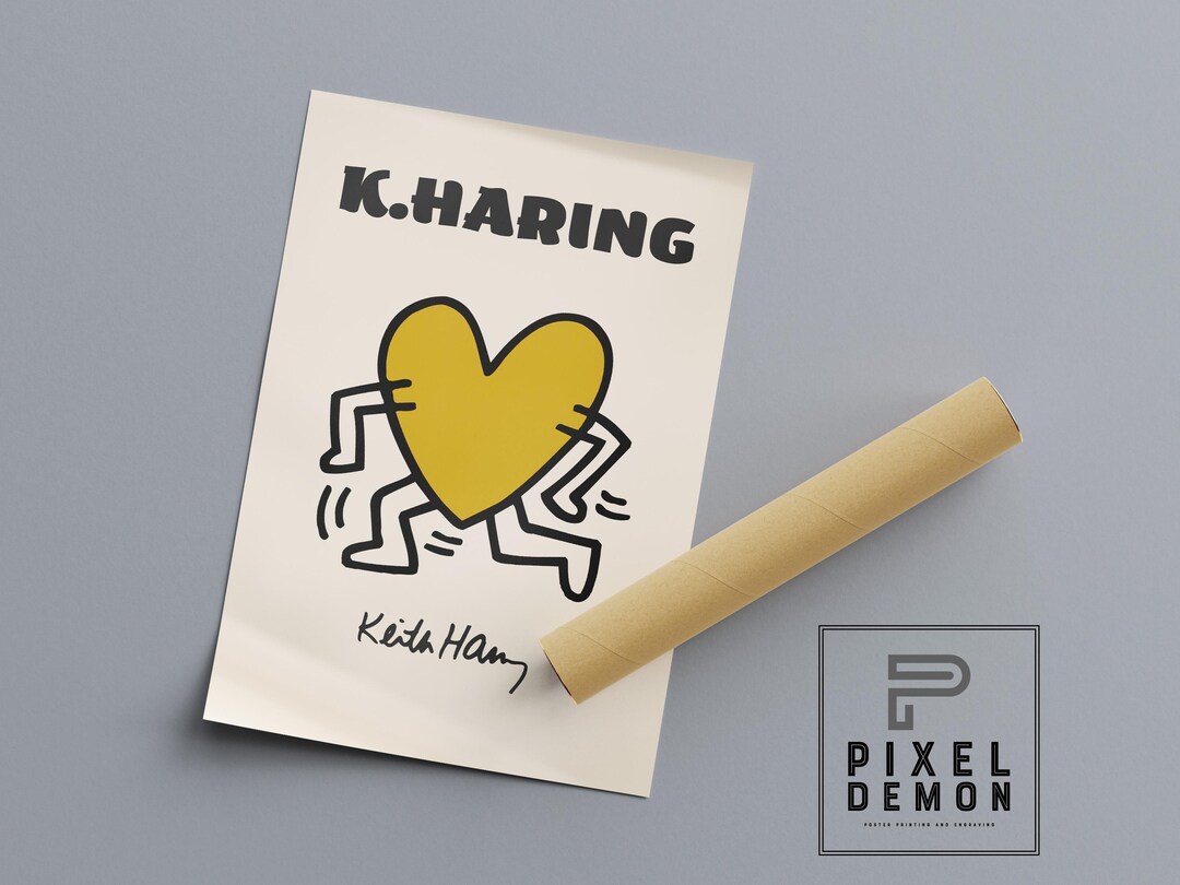 Keith Haring Ochre Running Heart Wall Art Posters Poster Prints - Etsy