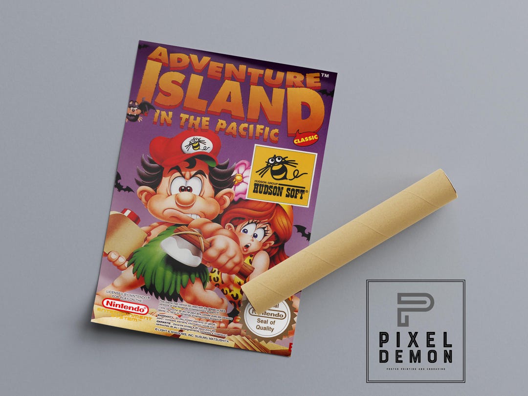 Adventure Island Gamer Poster Retro NES Classic Gaming Wall Art Print ...