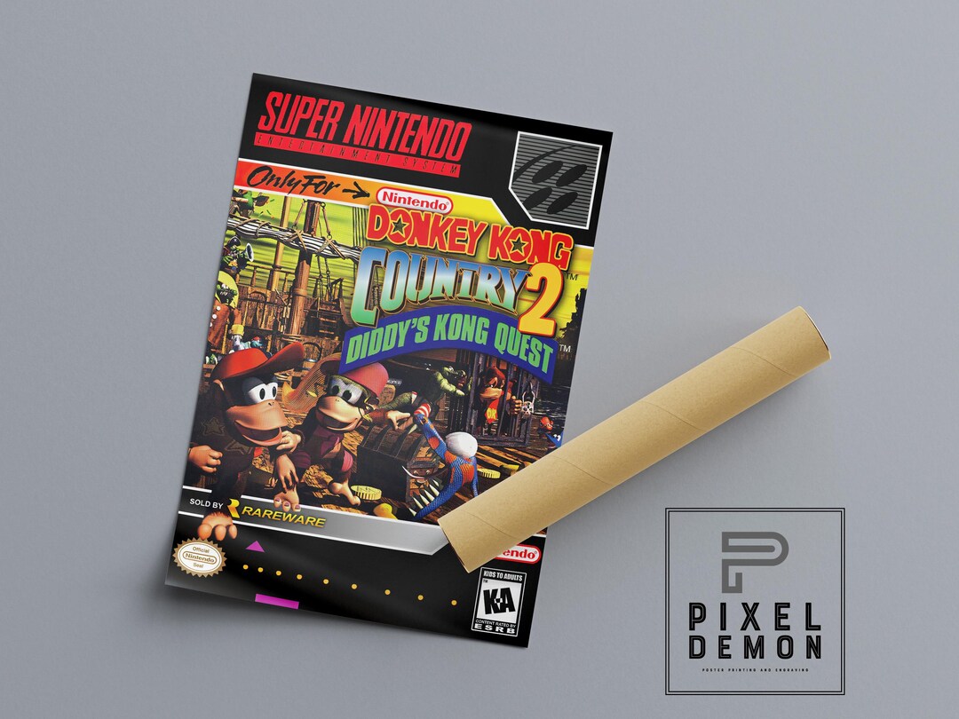 90s Donkey Kong Country 2 Gamer Poster Retro Classic Gaming Wall Art ...