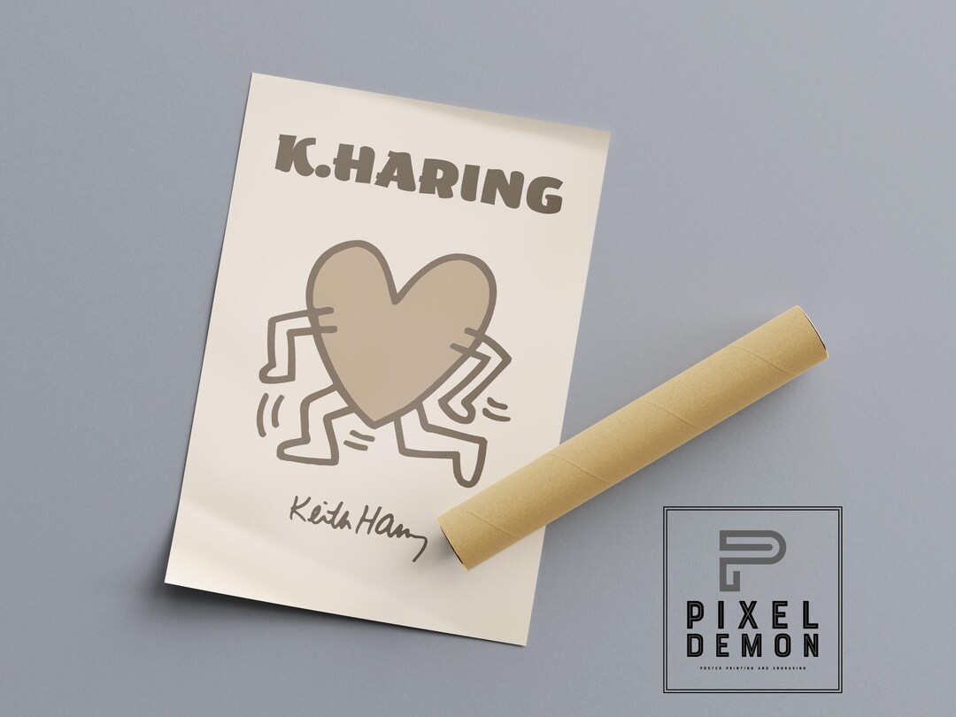 Keith Haring Beige Running Heart Wall Art Posters Poster Prints - Etsy