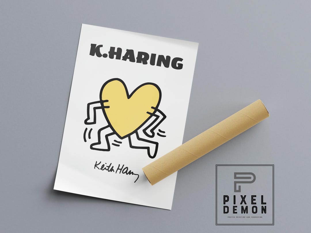 Keith Haring Yellow Running Heart Wall Art Posters Poster Prints - Etsy UK