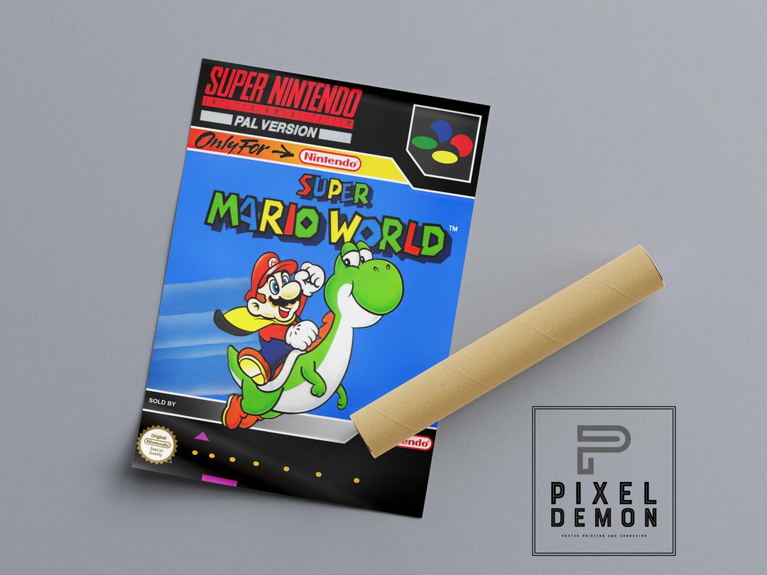 90s Super Mario World Gamer Poster Retro Classic Gaming Wall Art Print ...