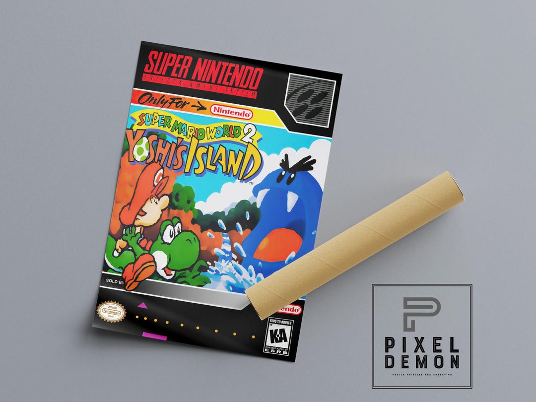 90s Super Mario World 2 Gamer Poster Retro Classic Gaming Wall Art ...
