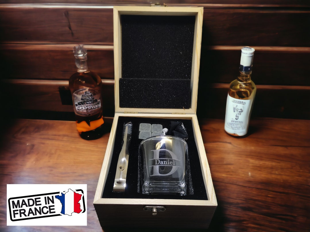 Coffret verre à whisky personnalisé avec boite en bois, cadeau anniversaire, cadeau papa, papi ...
