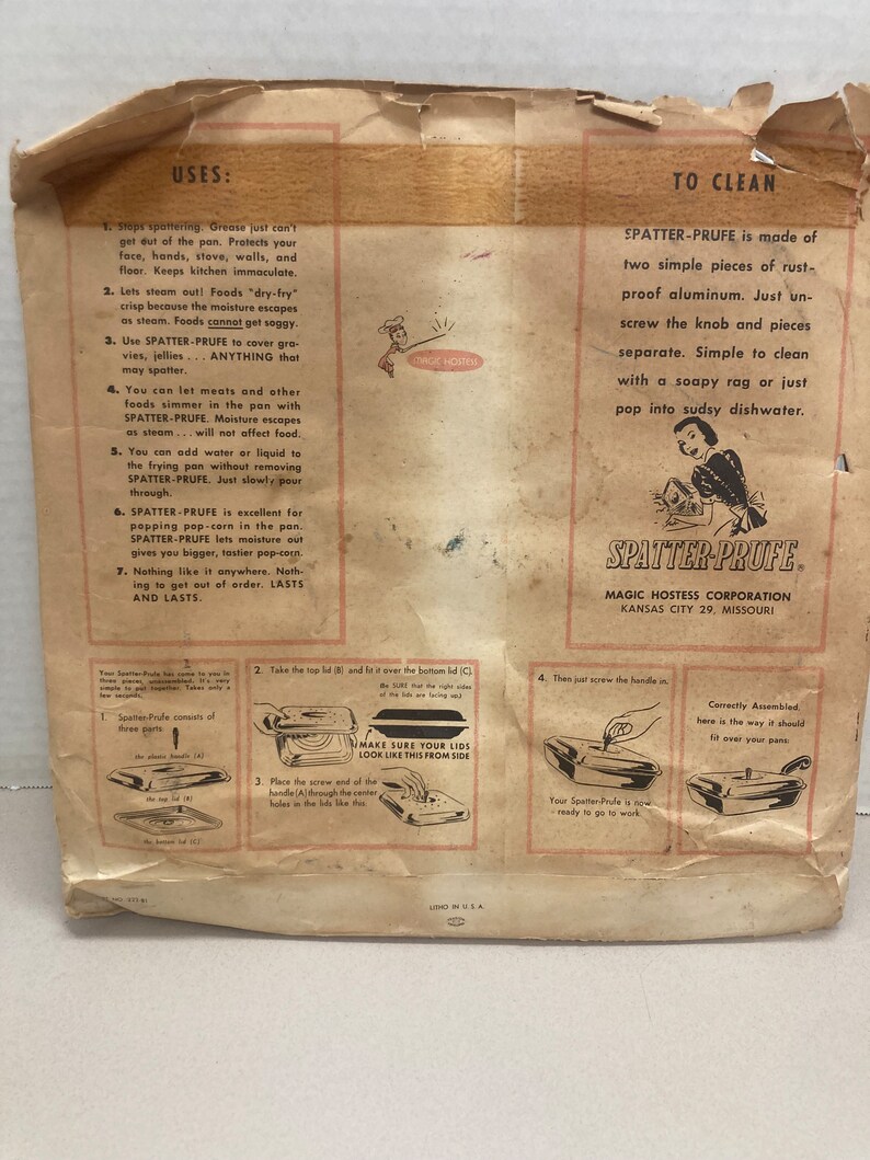 1950s Vintage Magic Hostess Splatter Prufe for Electric Skillet never ...