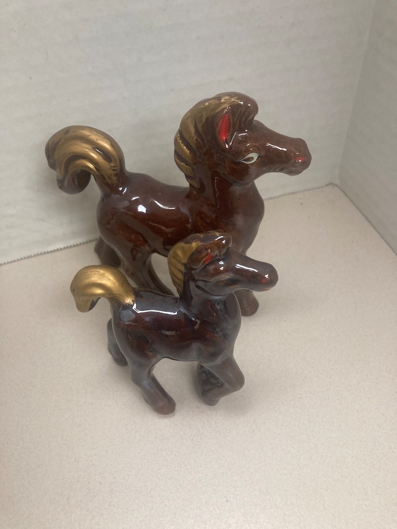 Antique Fired Red Clay Horse and Colt / Hand Painted (rare Set) Very ...