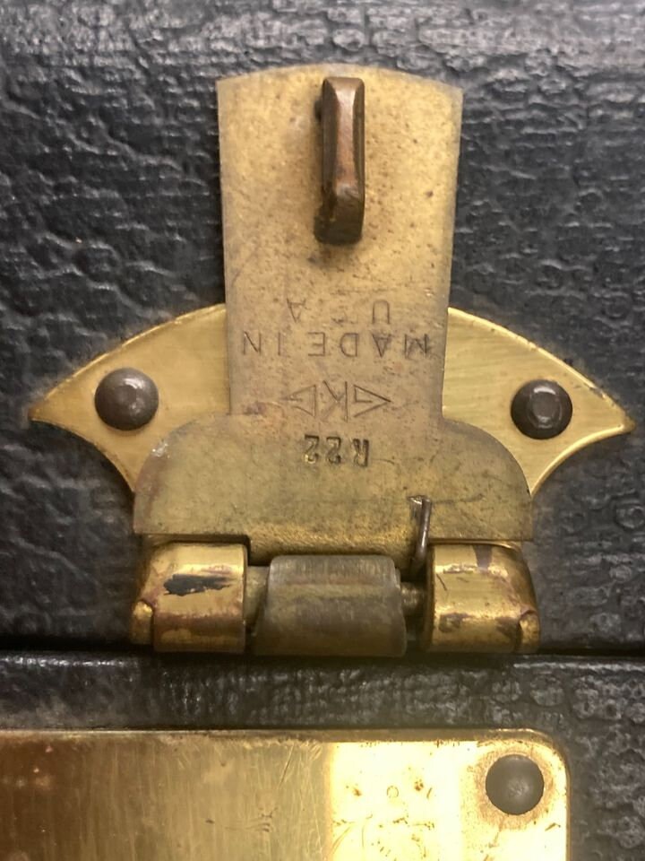 1920s Vintage Antique Belber Suitcase Brass and Leather Black Blue Tan ...