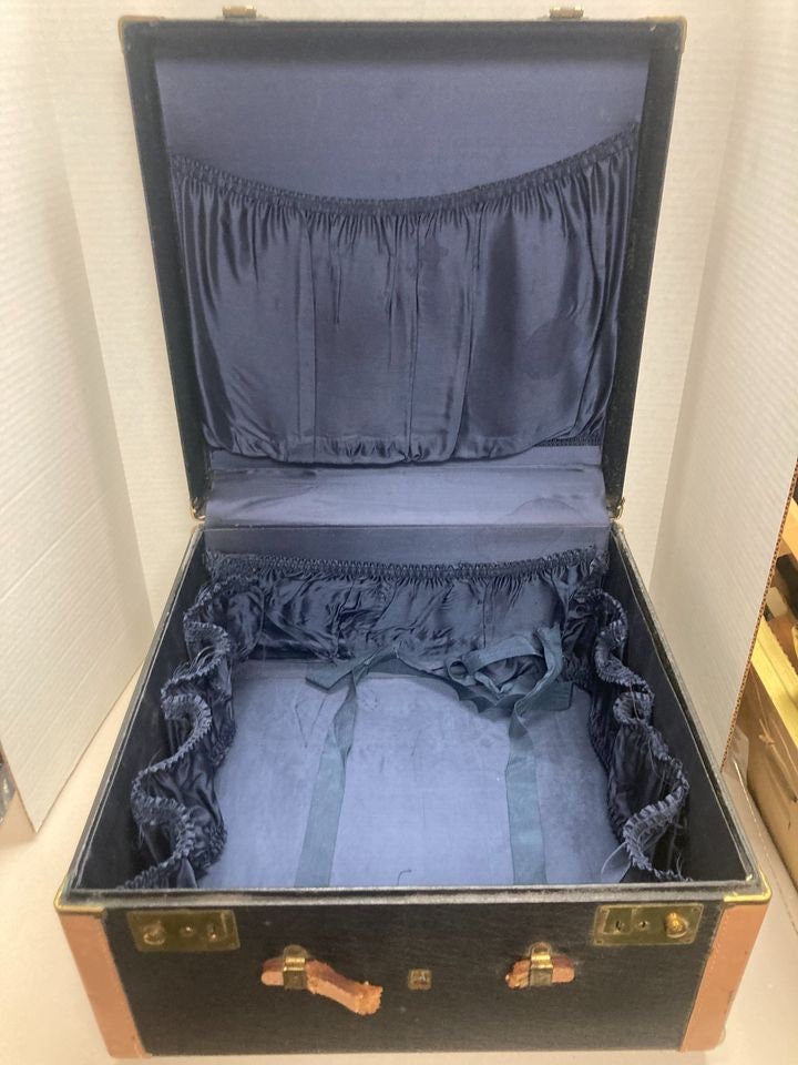 1920s Vintage Antique Belber Suitcase Brass and Leather Black Blue Tan ...