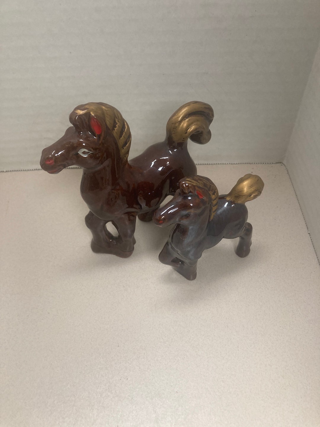 Antique Fired Red Clay Horse and Colt / Hand Painted (rare Set) Very ...