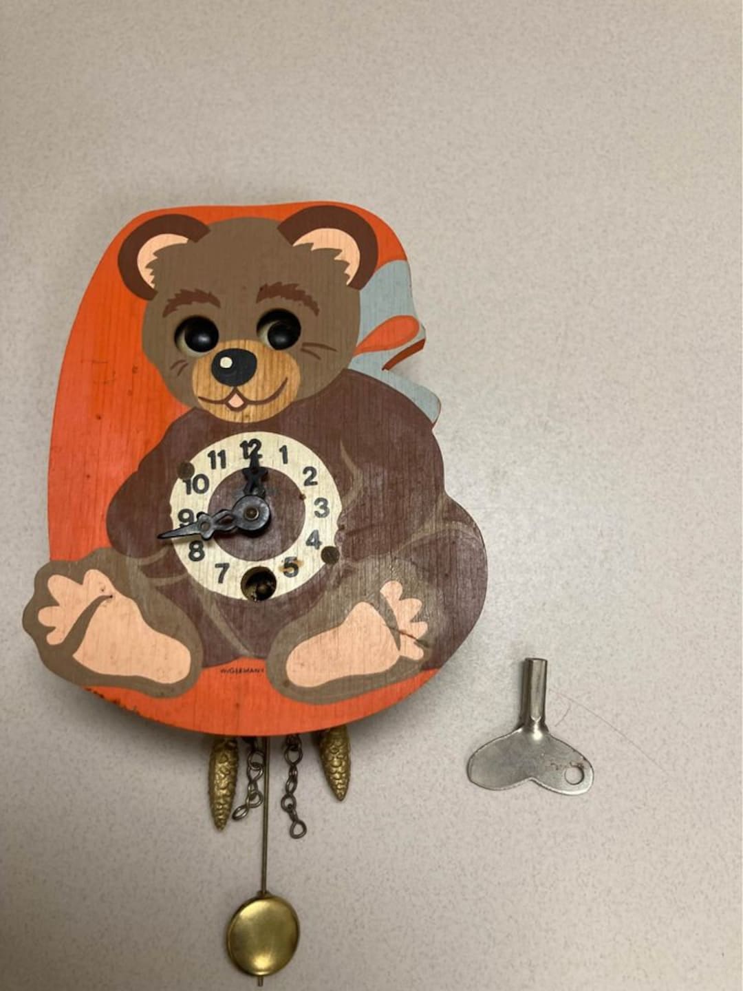 Vintage 1940s Teddy Bear Moving Eyes Wind up Wall Clock (good Working ...