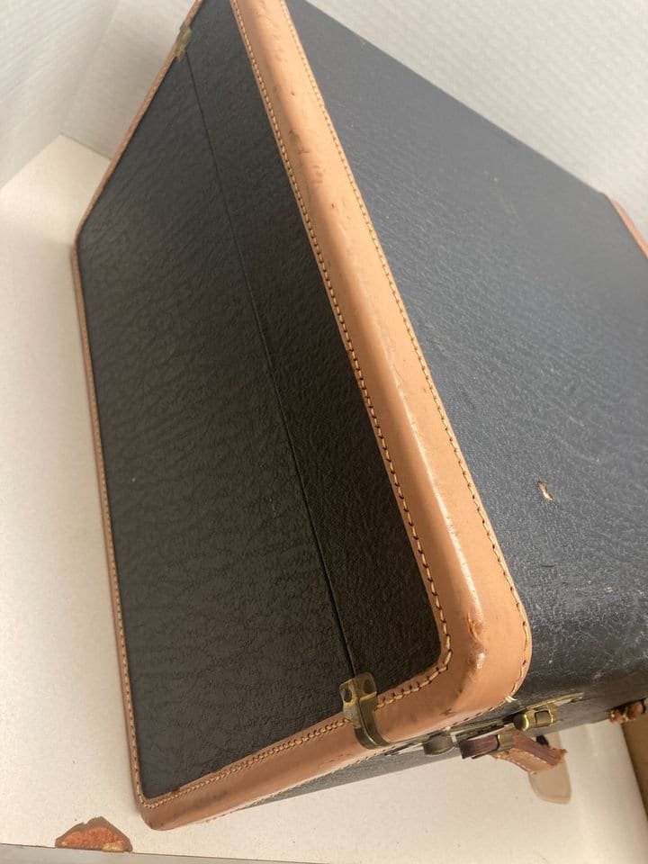 1920s Vintage Antique Belber Suitcase Brass and Leather Black Blue Tan ...