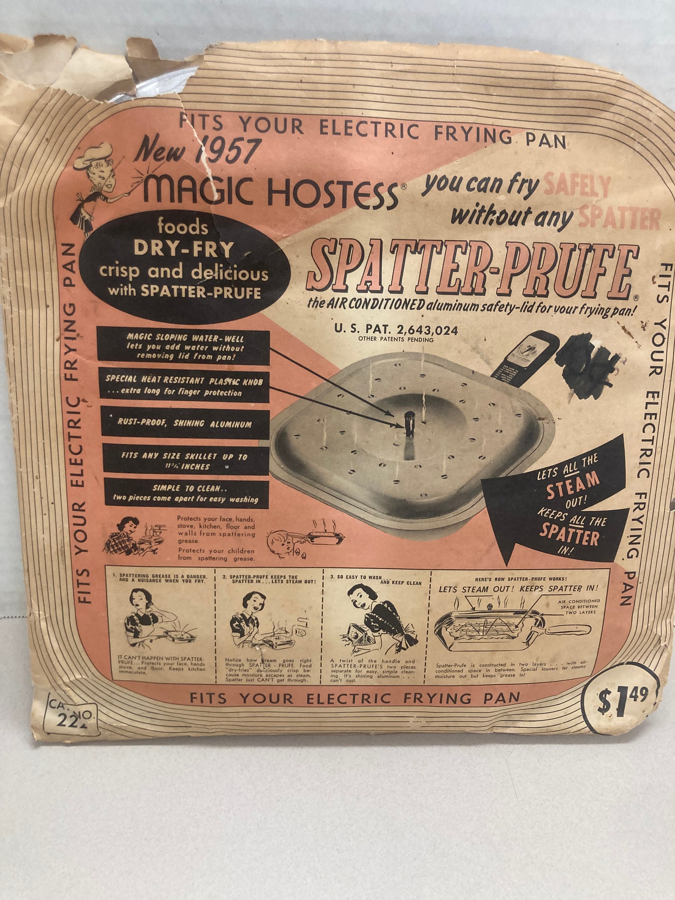 1950s Vintage Magic Hostess Splatter Prufe for Electric Skillet never ...